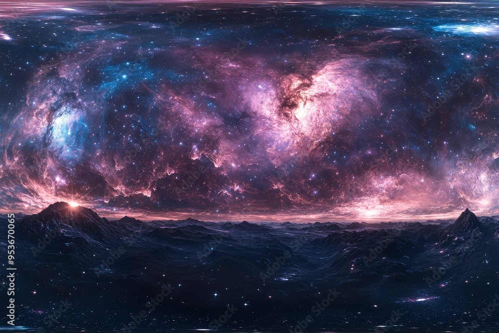 360 degree space background with nebula and stars, equirectangular ...