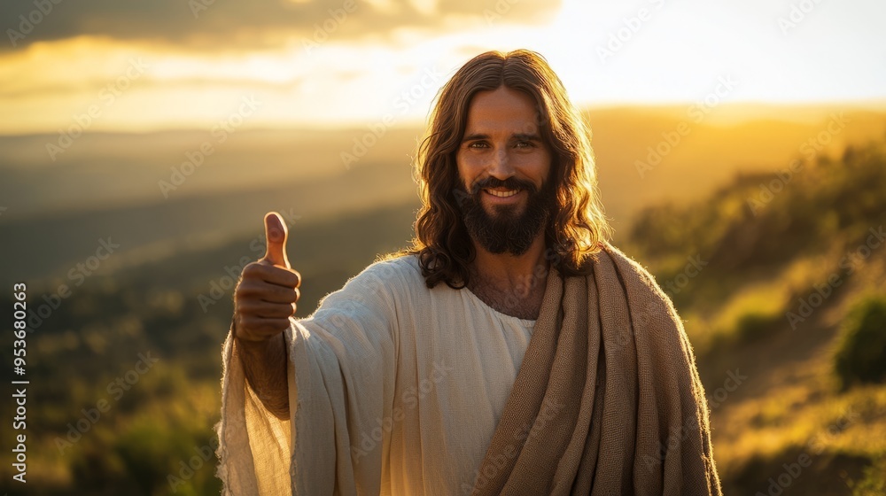 Joyful Image Of Jesus Giving A Thumbs Up, Dressed In Traditional Robes ...