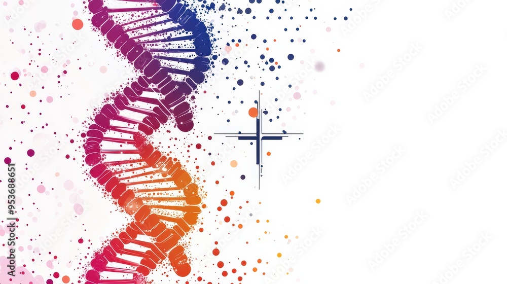 DNA helix with medical cross, clean lines, minimal flat design ...