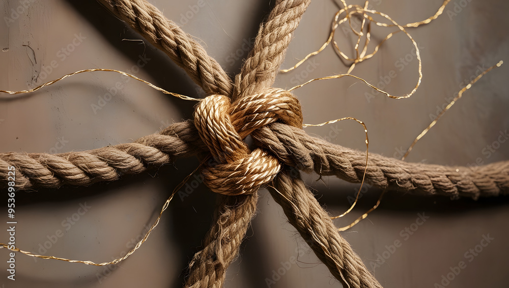 Mended Bonds: Frayed Rope Repaired with Golden Threads Symbolizing ...