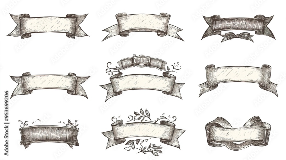 Engraved Ribbons: Vintage Tape Templates for Design Labels Featuring ...