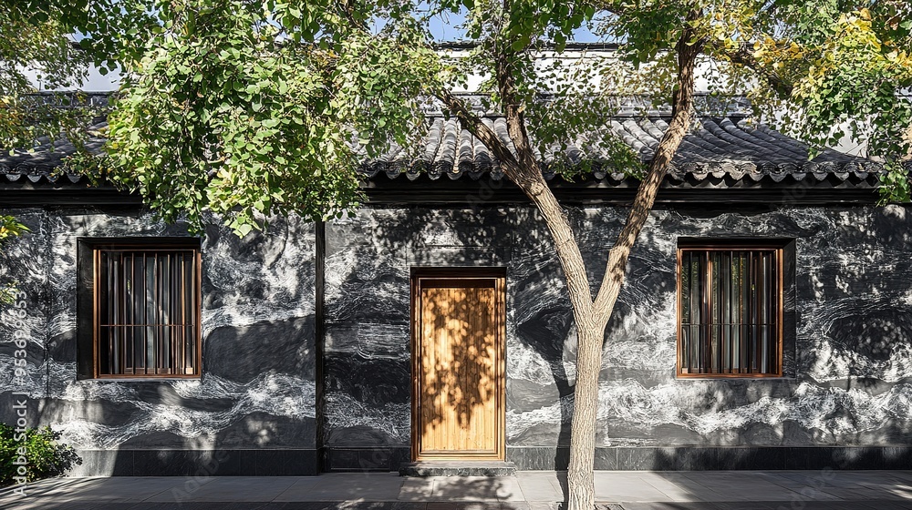 Facade of a Beijing Hutong with Grey Bricks: A Detailed Illustration ...