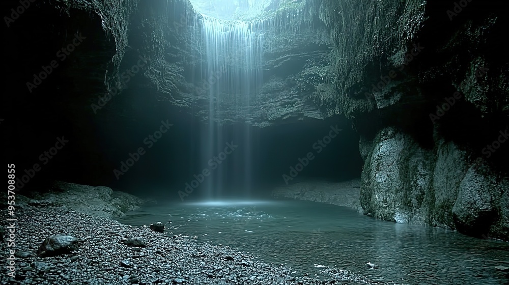 Majestic Waterfall Cascading into a Rocky Ravine: A High-Definition 4K ...