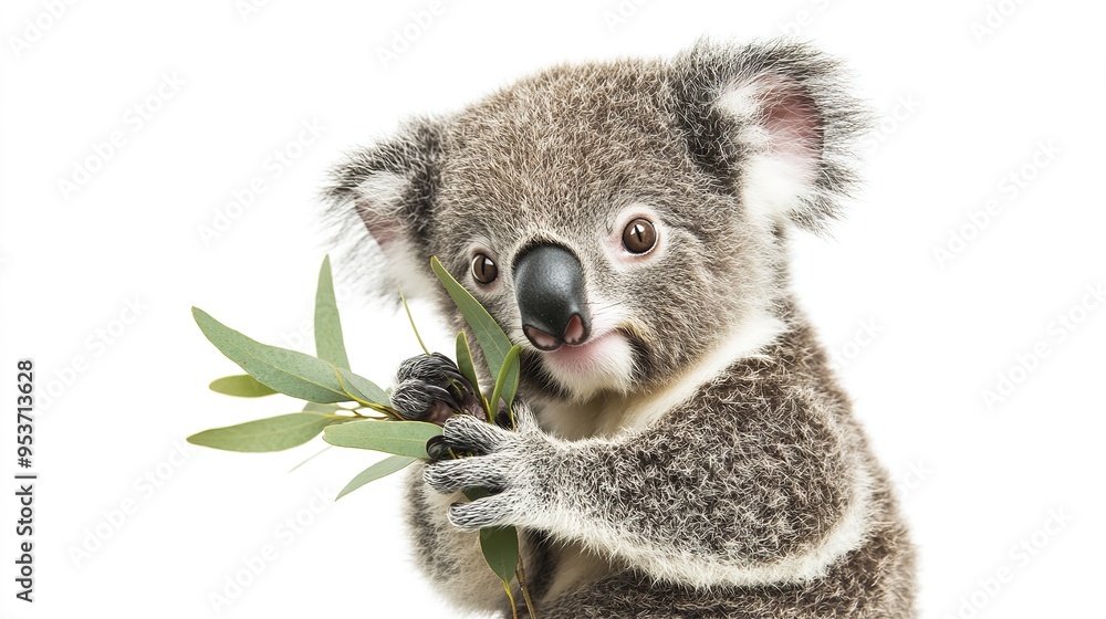 Koala Cub Hugging a Tiny Eucalyptus Branch with Sparkles: An Adorable ...