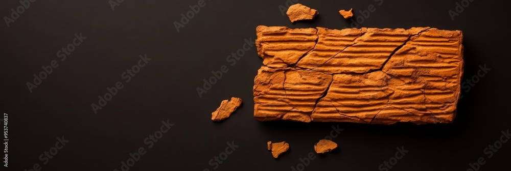 A close-up shot of an ancient Sumerian cuneiform tablet, a piece of ...