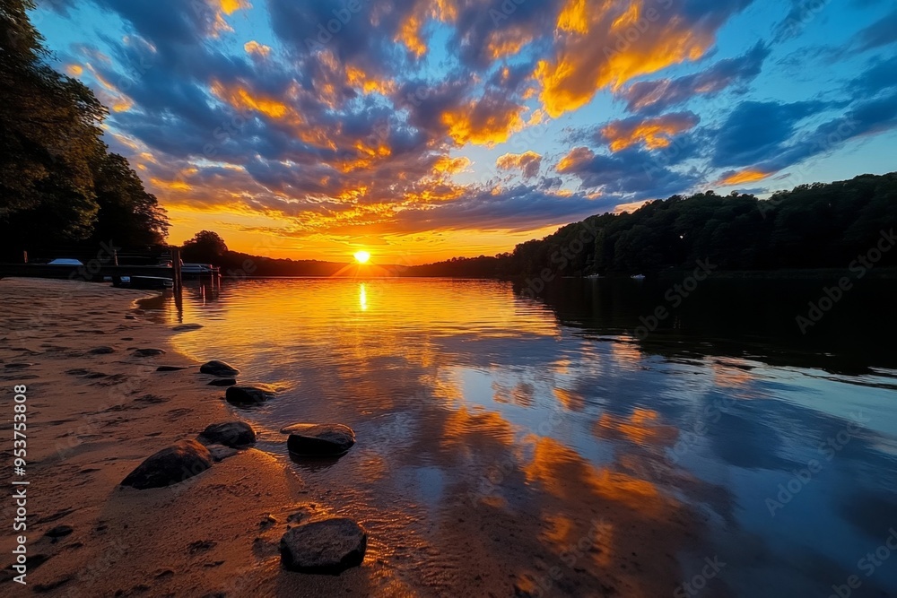 Amazing Sunset Lake, Golden Hour, and Inspiring shown in a lakeside ...