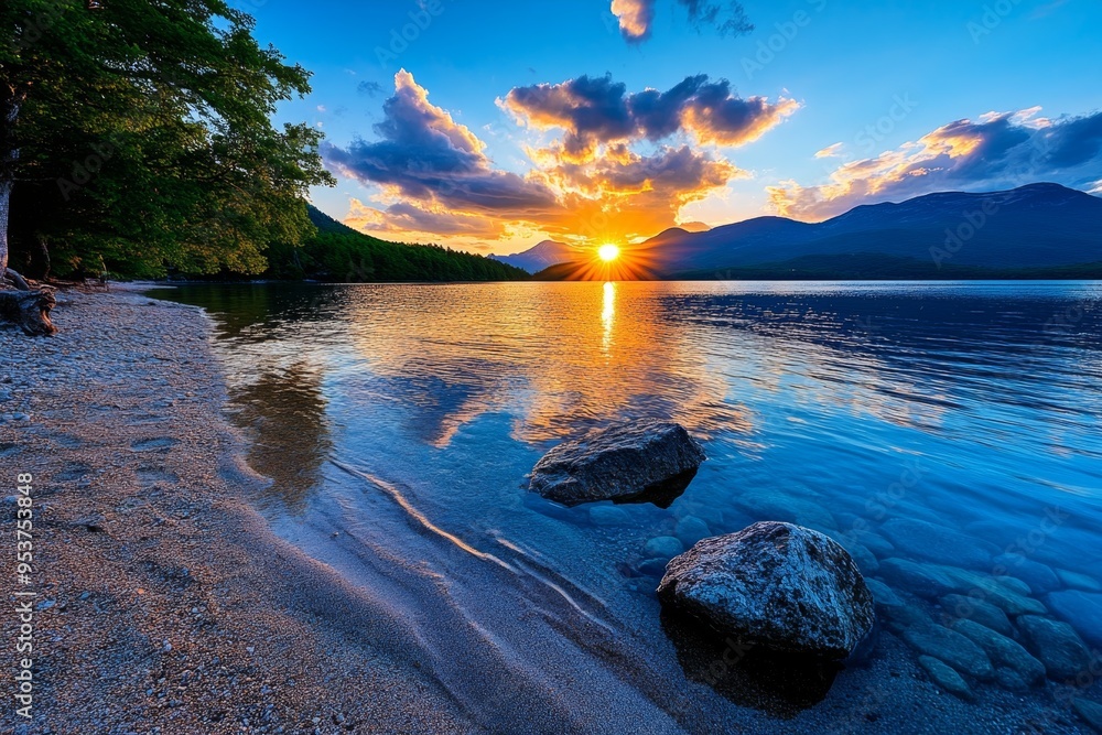 Amazing Sunset Lake, Golden Hour, and Inspiring shown in a lakeside ...
