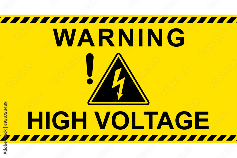 Yellow Warning Sign with High Voltage Icon. Triangle Electrical Warning ...
