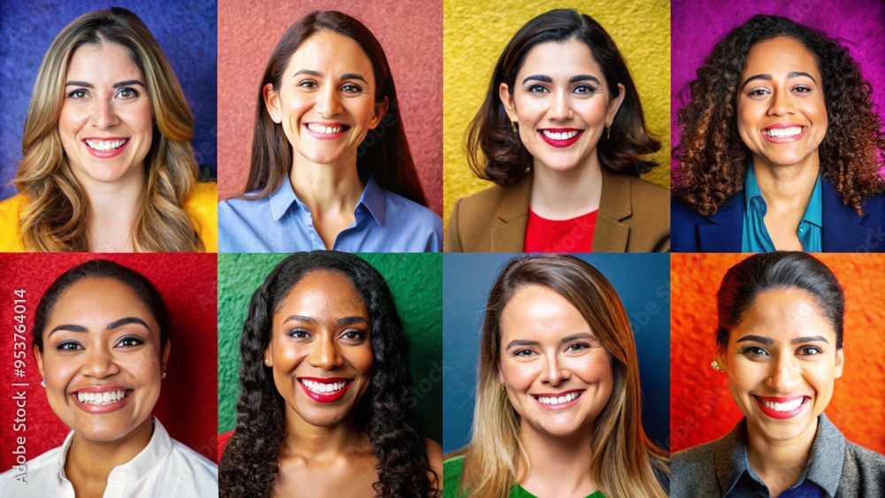 Composite portrait of headshots of different smiling women from all ...