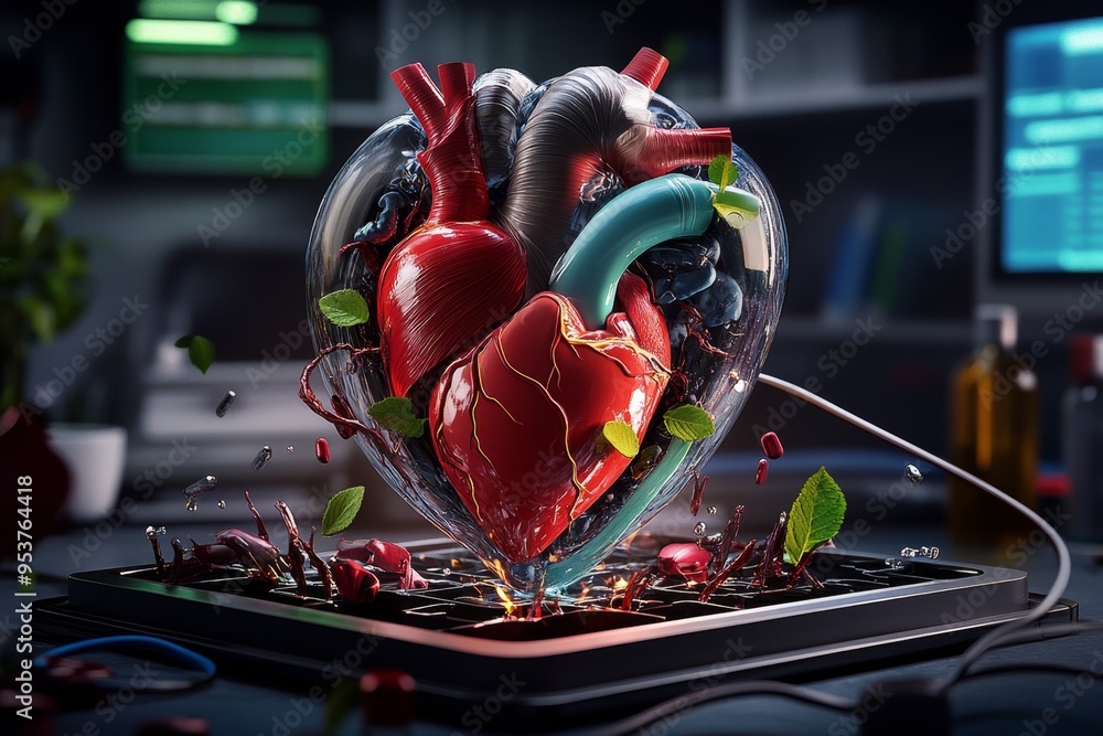 Heart attack risk factors visualized in a medical poster, depicted in ...