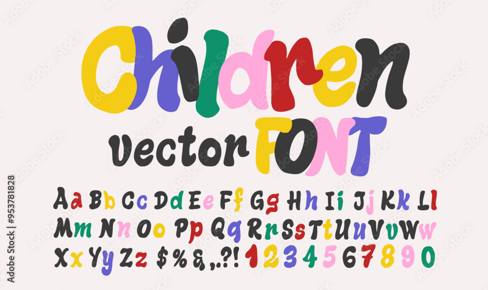 Kids font, color typeface, cartoon game english alphabet, funny cute ...
