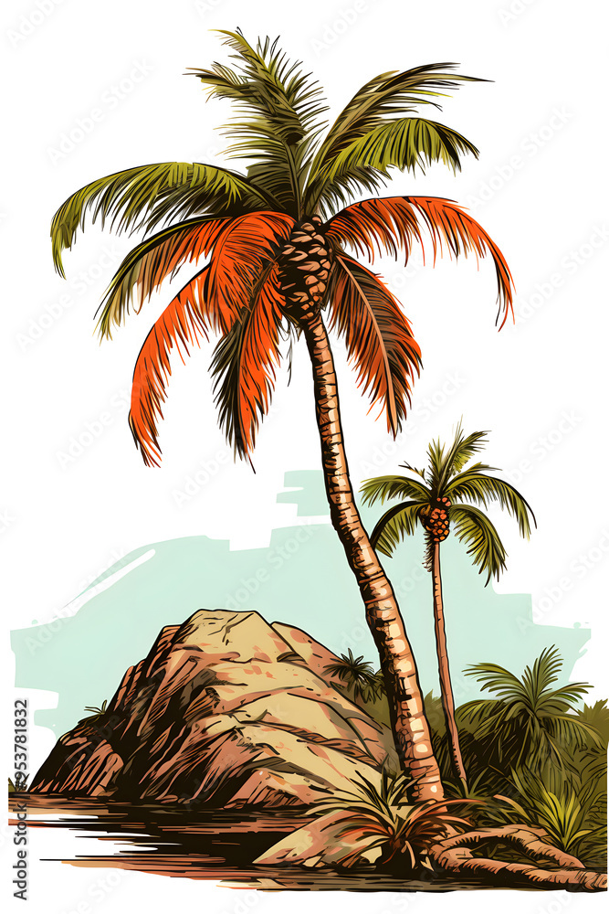 nature style book illustration of a palm tree, vintage basic palm tree ...