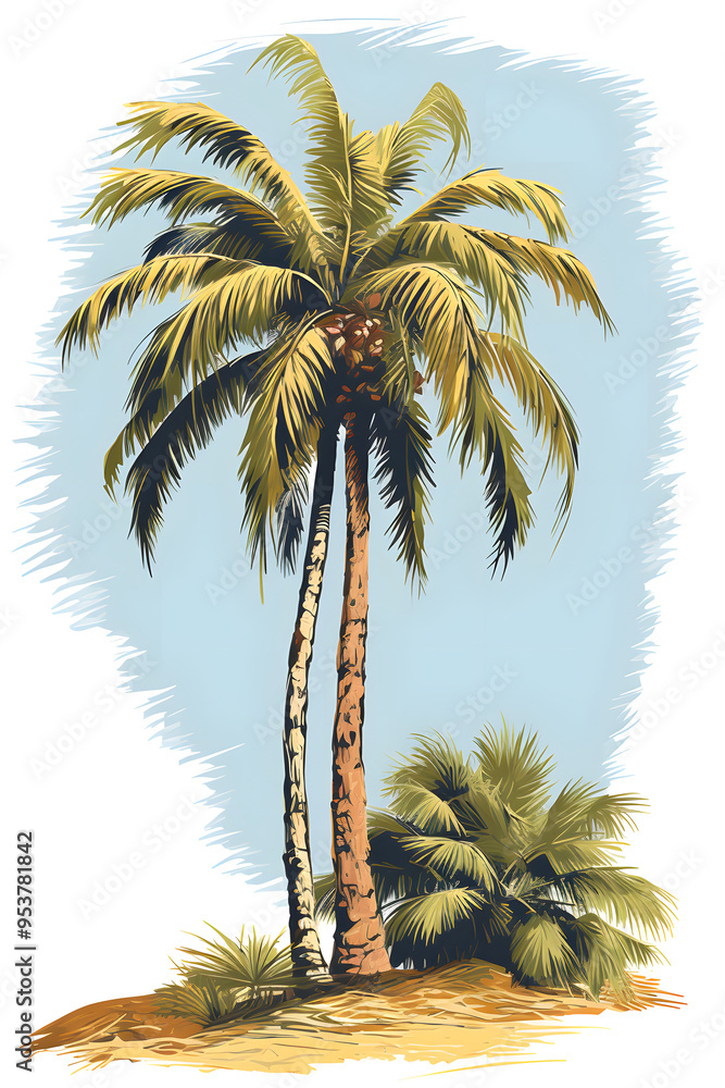 nature style book illustration of a palm tree, vintage basic palm tree ...