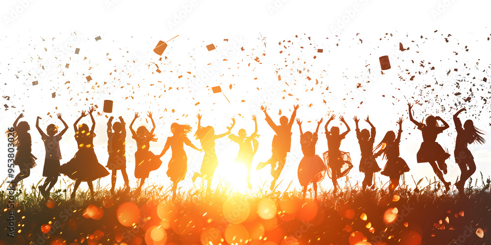 Joyful Student Silhouettes Celebrating in Graduation Gowns, graduation ...
