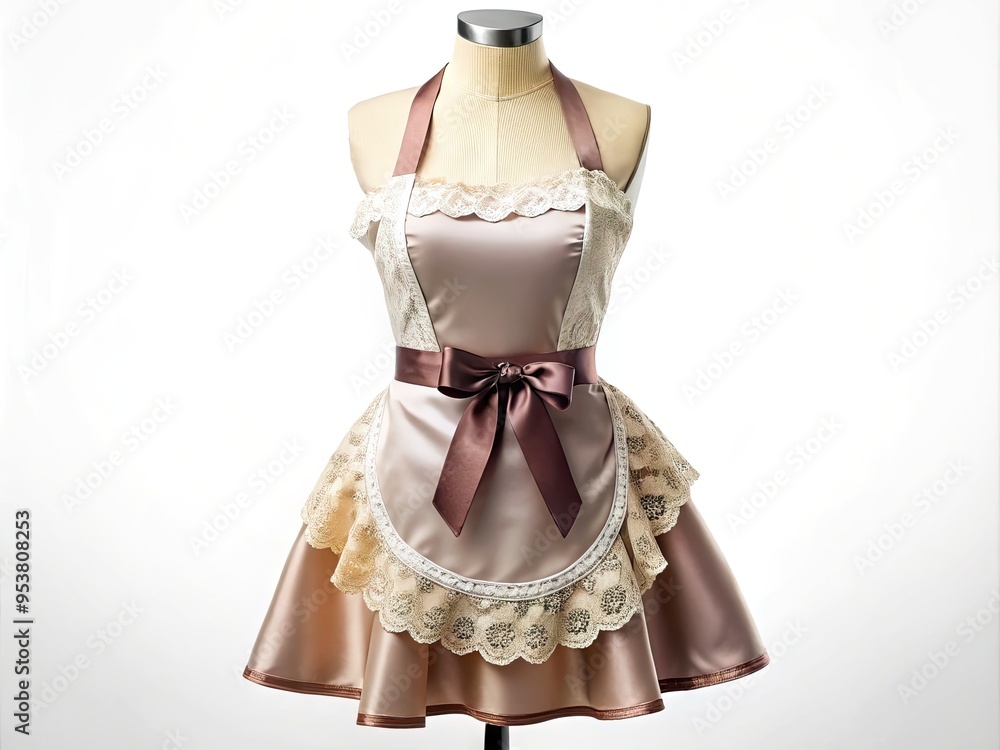 Adorned with lace and ribbons, a satin and lace apron outfit with a ...