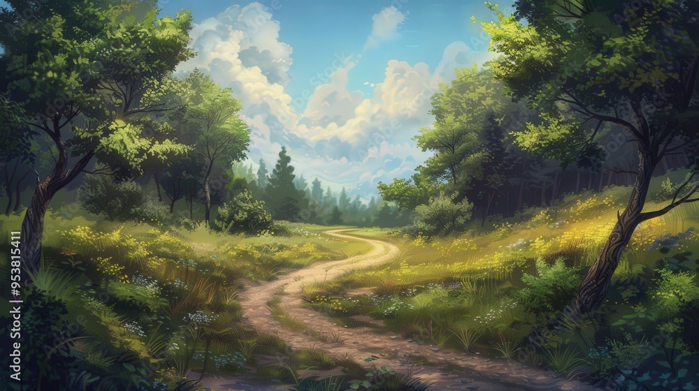 fork in the road with one path leading through a dense forest and the ...