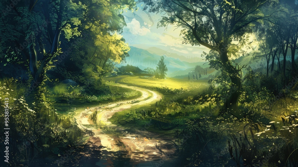 fork in the road with one path leading through a dense forest and the ...
