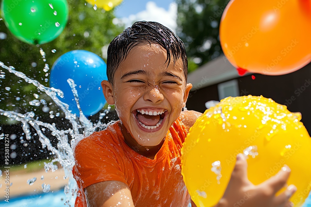 Balloon Water Balloon, Outdoor, and Play shown in a summer backyard ...