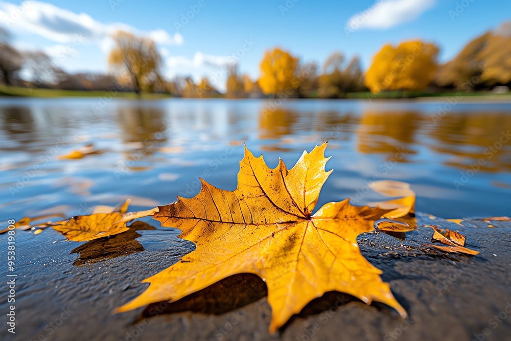 Enchanting Autumn Breezy, Walking, and Lakeside depicted in a tranquil ...