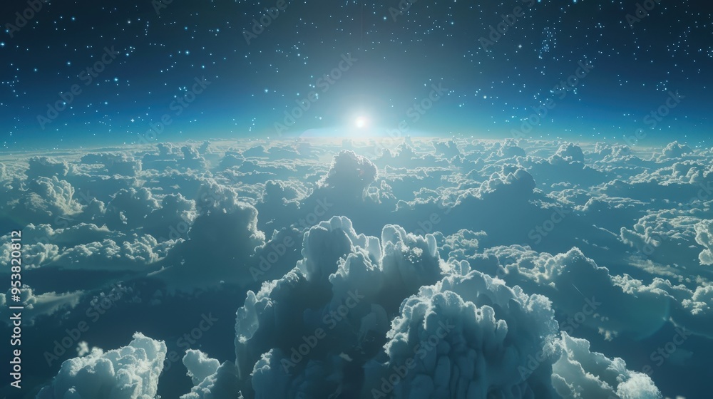 panoramic view of the horizon with multiple layers of clouds ...