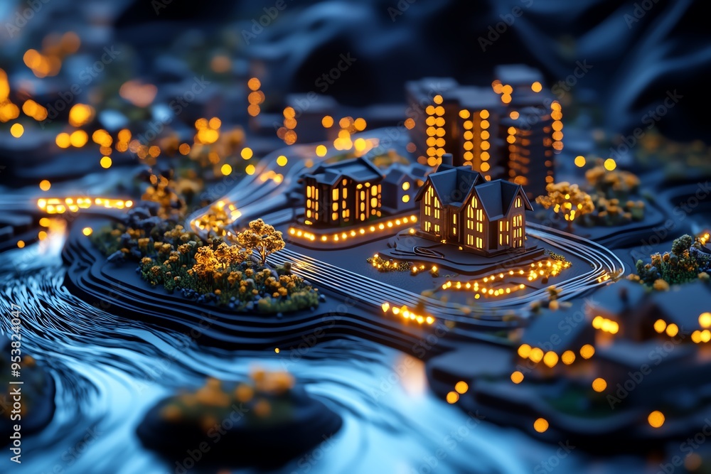 Energy Illustration Electrical, Power Grid, and Energy Flow depicted in ...