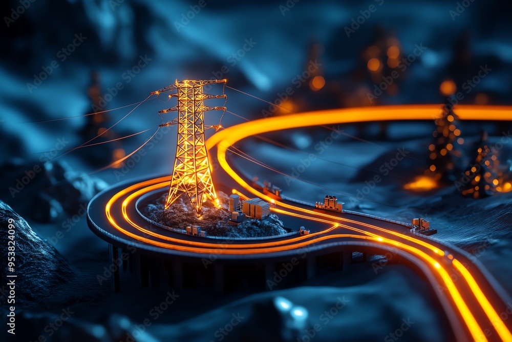 Energy Illustration Electrical, Power Lines, and Energy Network ...