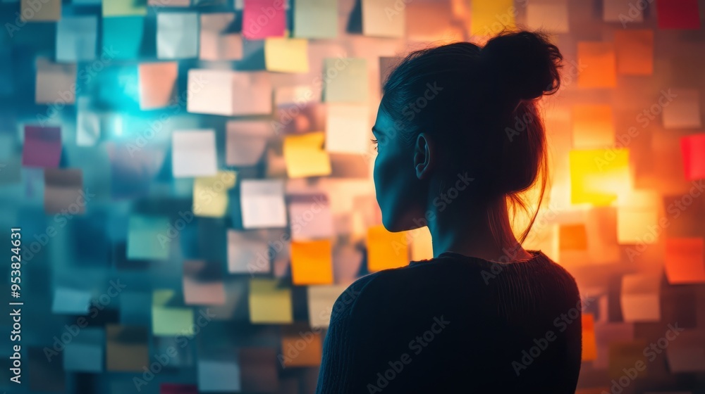 Person Staring At A Wall Covered In Post-it Notes, Representing ...
