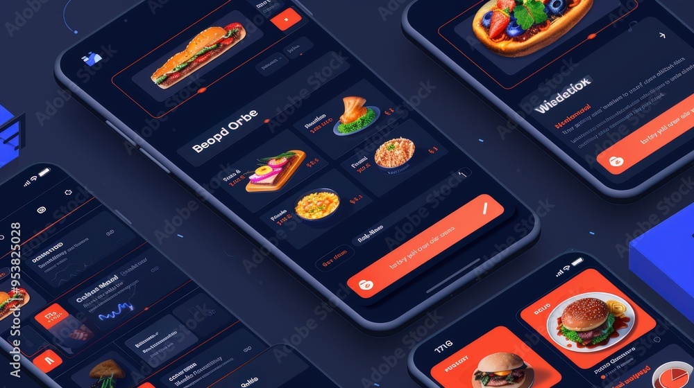 sleek food delivery app interface on a smartphone screen, showing ...
