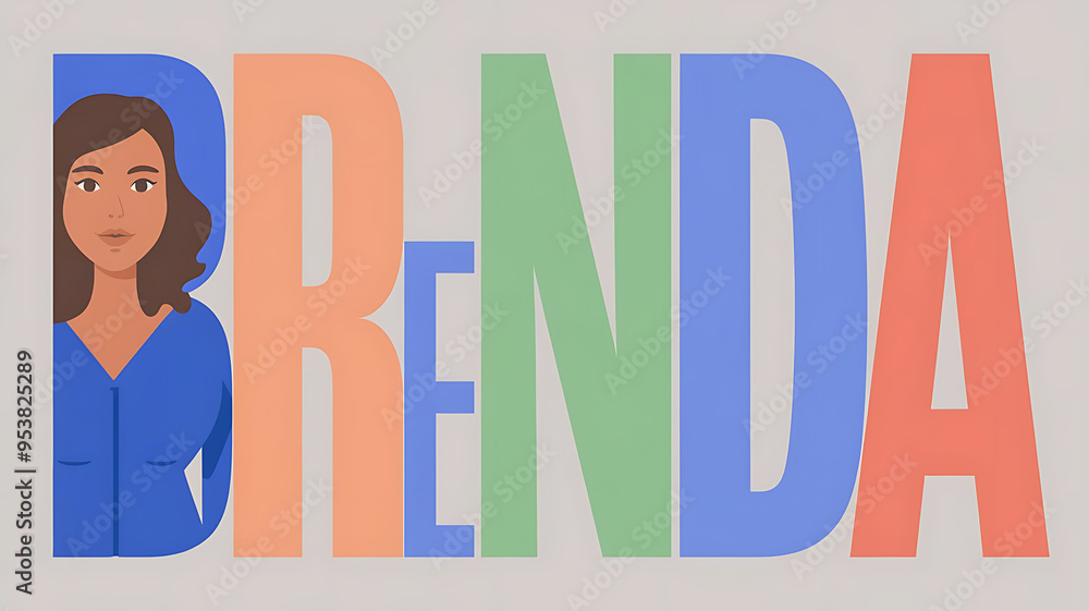 Colorful typography of girls name Brenda, with woman inside letter b ...