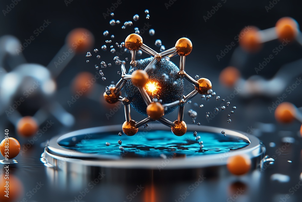 Energy Illustration Nuclear, Atoms, and Power shown in a detailed close ...