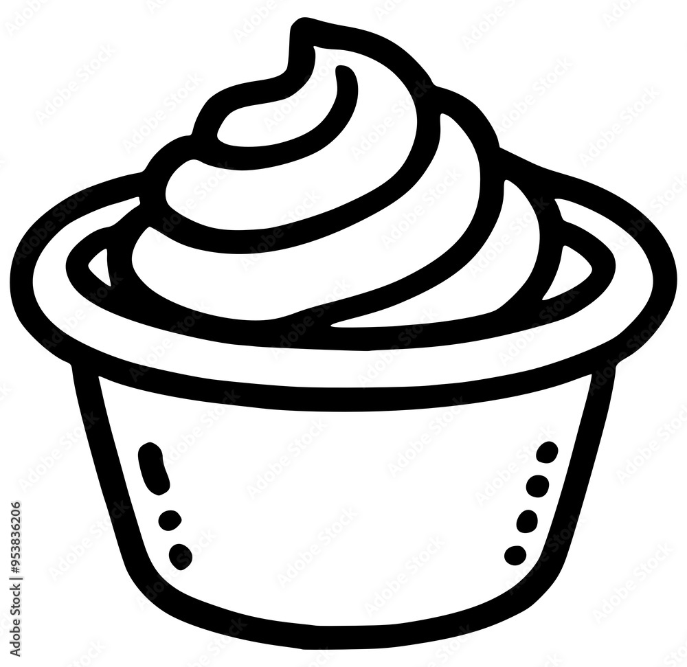 Isolated Custard Cream in Cup: Bold Black Line Art Coloring Page for ...