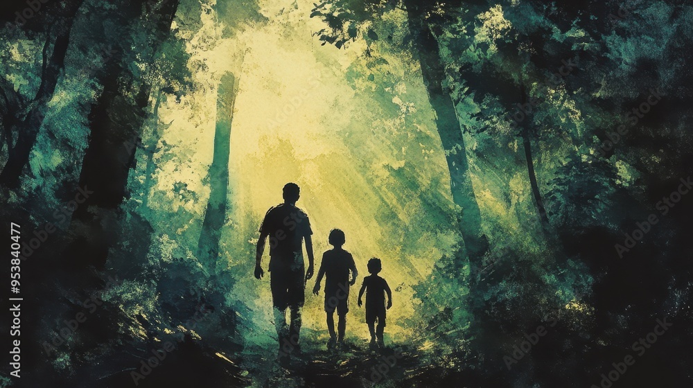Adventurous Multicultural Family in Enchanted Forest - Watercolor ...