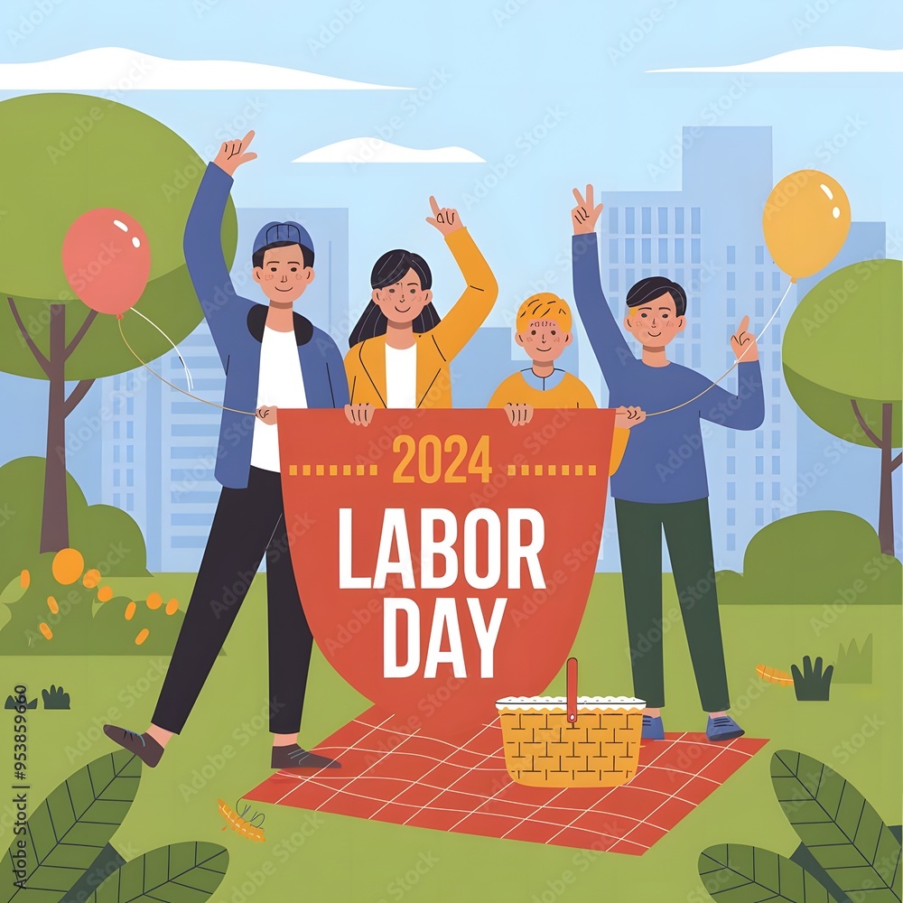 Labor Day 2024: Illustration of a Happy Family Celebrating Labor Day in ...