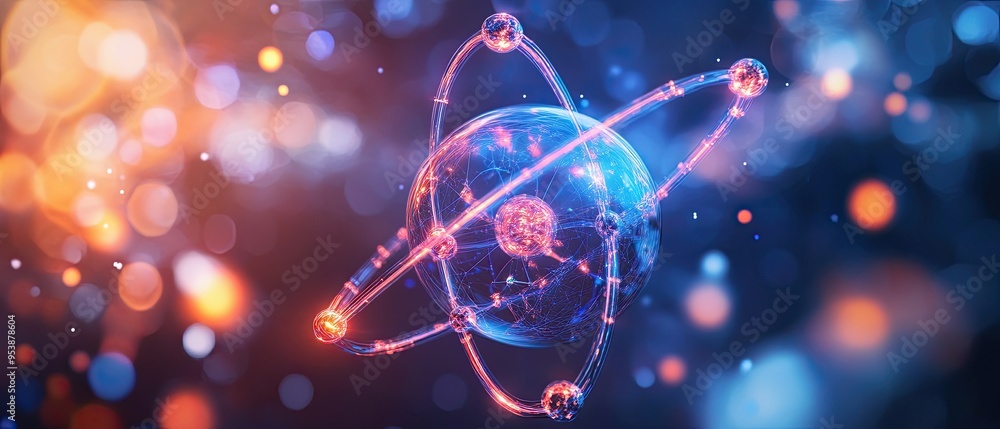 Modern visualization of an atom molecular structure featuring detailed ...
