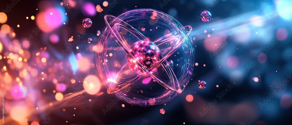 Modern visualization of an atom molecular structure featuring detailed ...