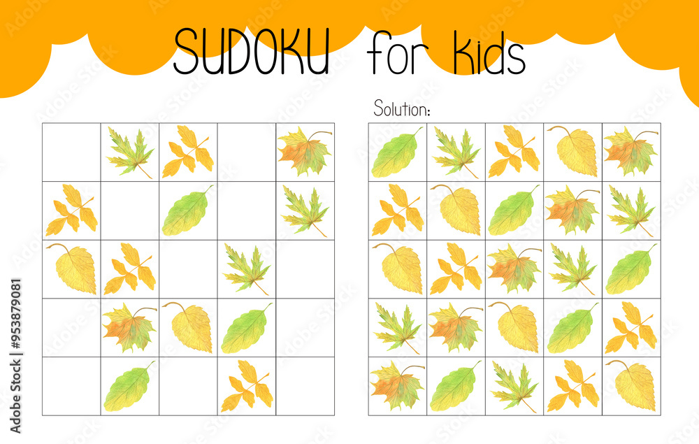 Sudoku educational game, leisure activity worksheet watercolor ...