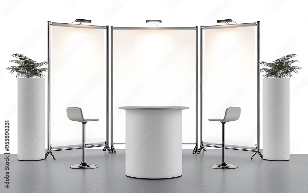 Trade show booth display kit mock-up. White blank expo tradeshow set ...