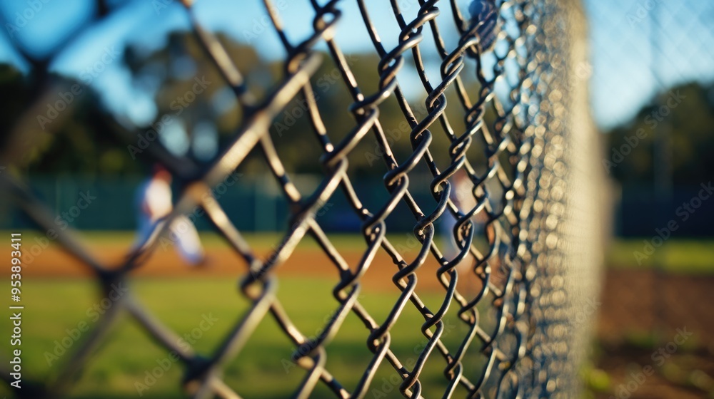 Baseball Field Outfield Fence. Youth Baseball Game in Action with Focus ...