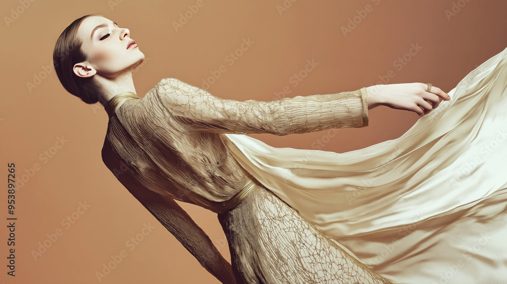 fashion photography of blonde woman in couture gown pose falling ...