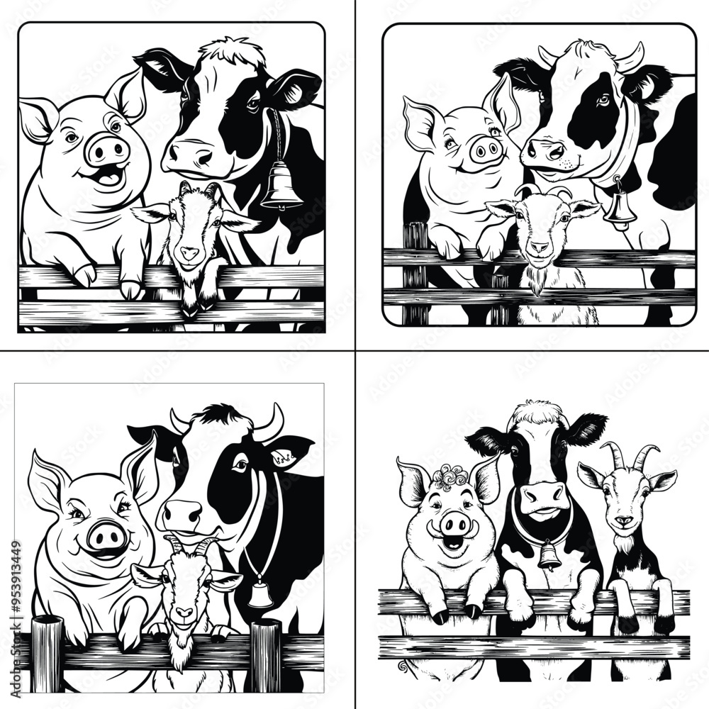 Farm animals clipart,Farm life dxf,Pig svg,Cow Svg , Goat Svg, Calves ...