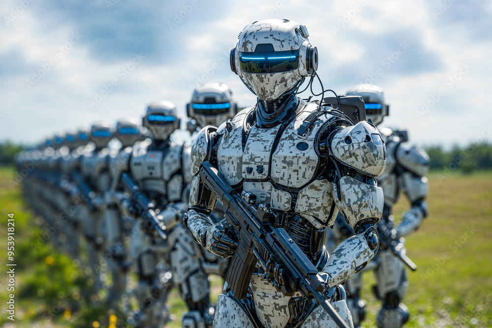 AI robot army, futuristic military technology, artificial intelligence ...