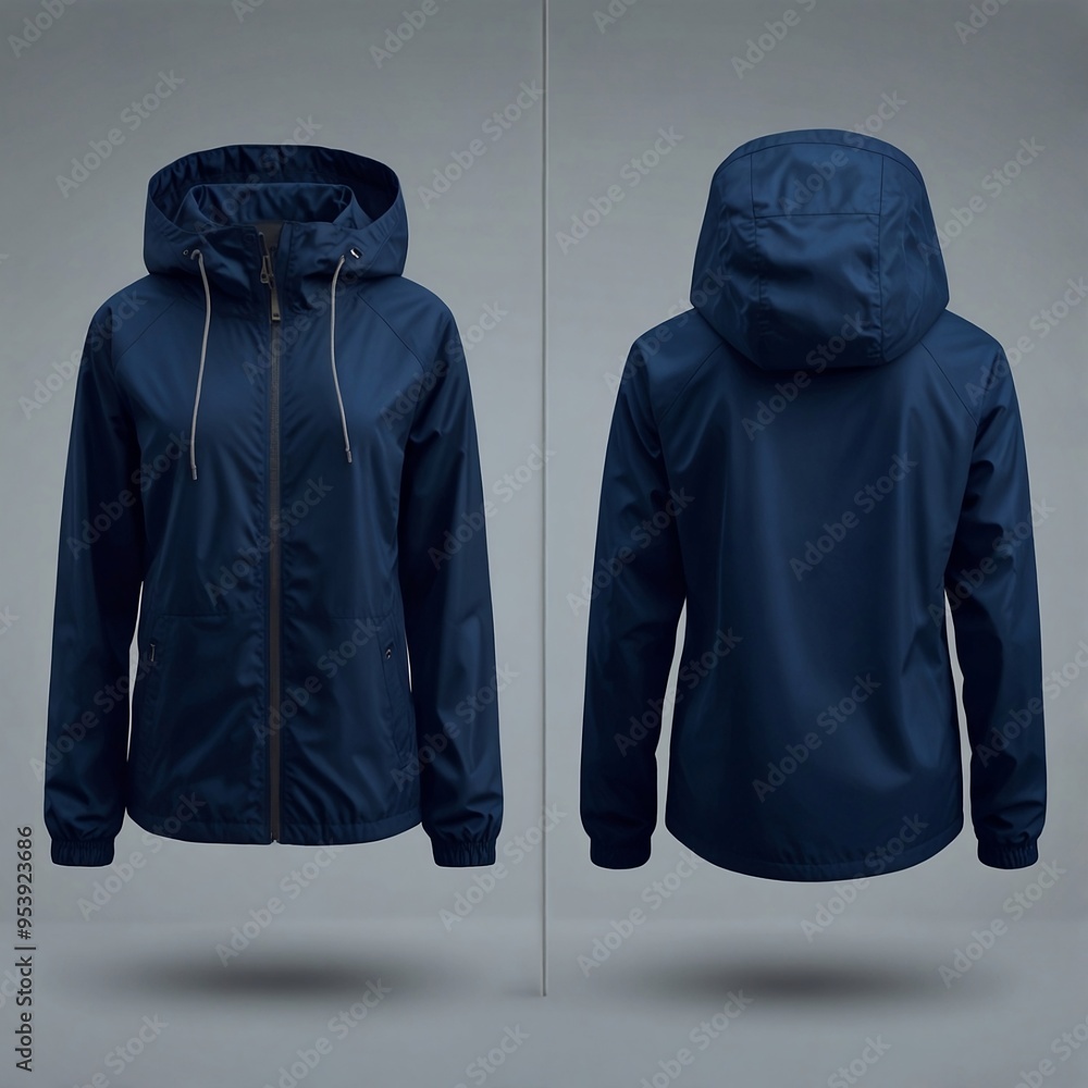 Dark blue windbreaker, mock up template, front and back view, isolated ...