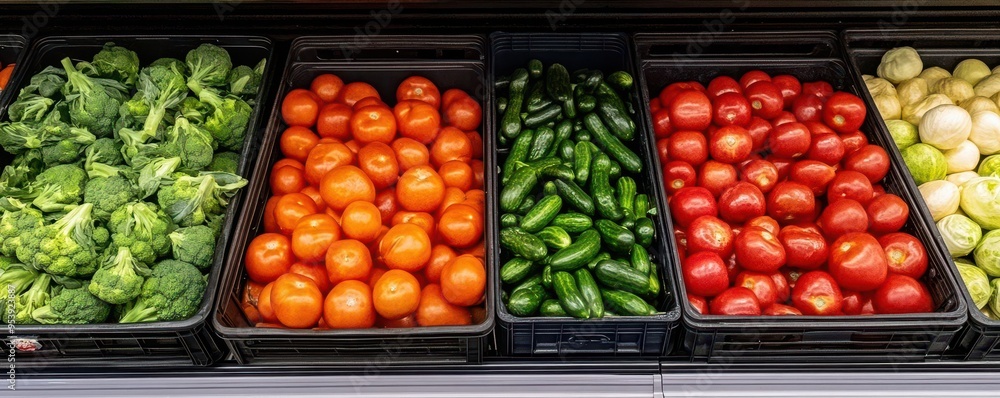 Sparse inventory in a supermarket produce section, stock shortage, food ...