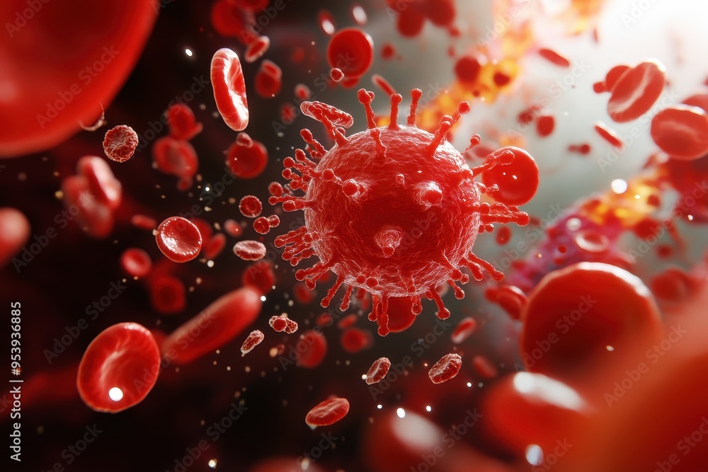 Detailed Medical Illustration of Abnormal Red Blood Cells in Sickle ...