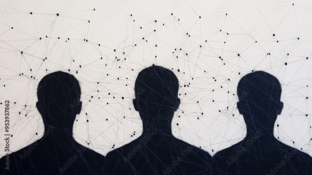 Abstract human figures connected by digital lines, symbolizing ...