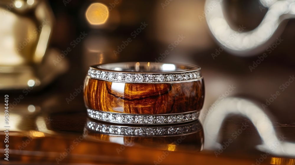Captivating high end wooden ring with a stunning koa wood inlay encased ...