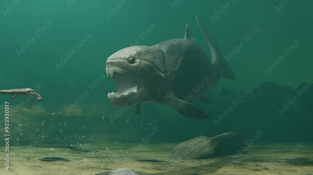 An animation of the large prehistoric armored fish Dunkleosteus hunting ...