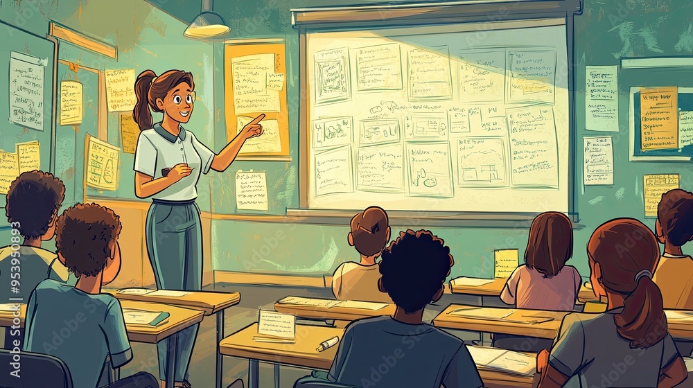 Engaging History Lesson: Teacher Explaining Timeline to Students in ...