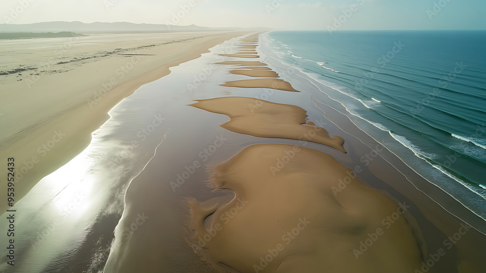 Captivating Aerial Image of Low Tide Beach with Unique Sand Patterns ...