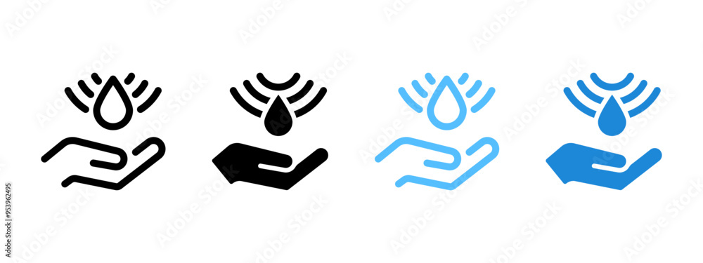 Sensor hand water tap icon. Automatic soap dispenser symbol. Touch ...